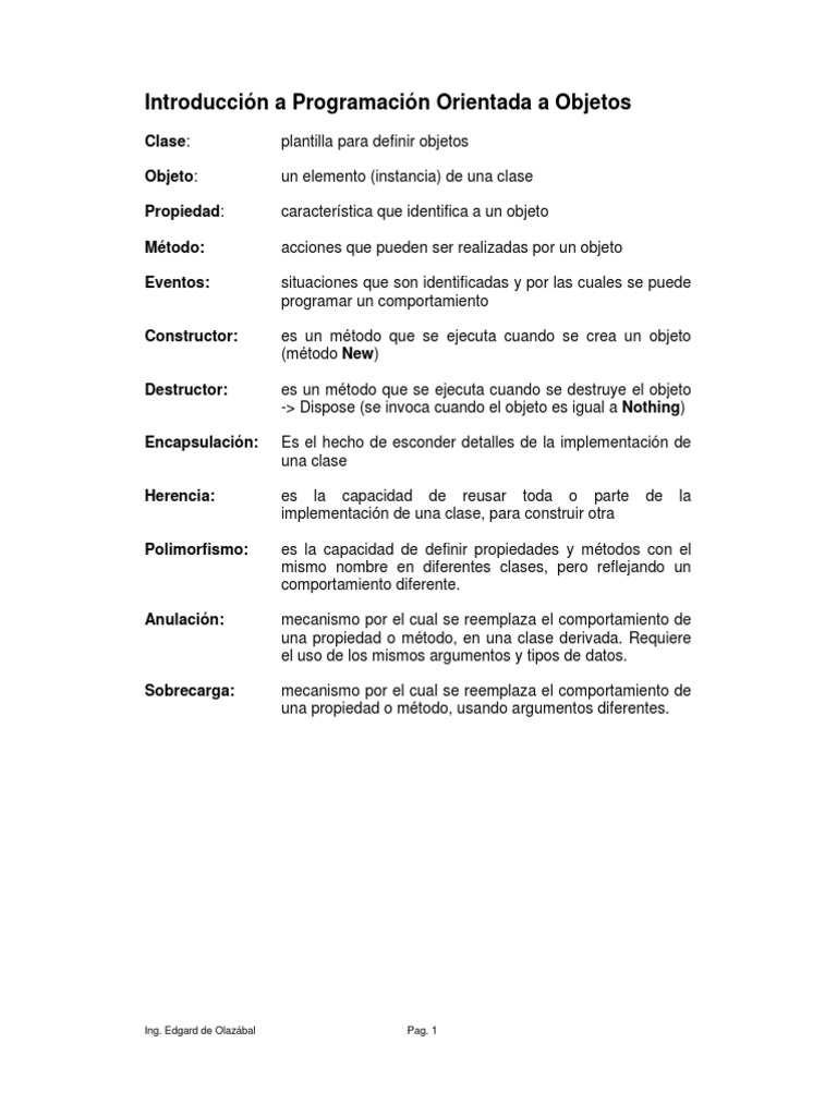 Introducción A Programación Orientada A Objetos | Descargar gratis PDF | Objeto (informática ...