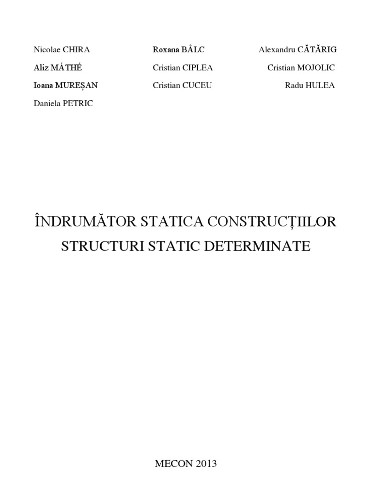Indrumator Statica 1 - Structuri Static Determinate | PDF