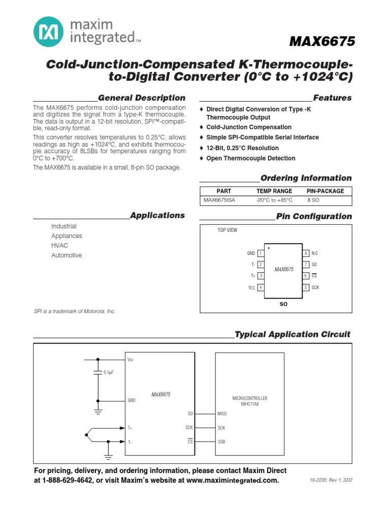 Max 6675 | PDF | Thermocouple | Analog To Digital Converter