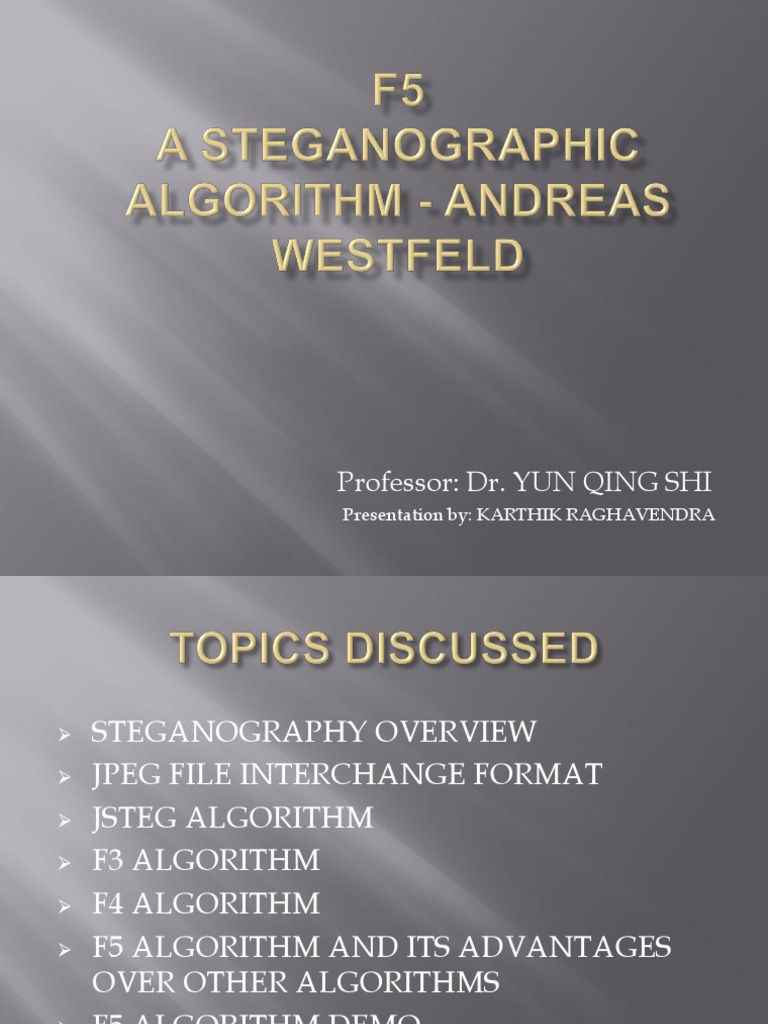 F5 Steganographic Algorithm Karthik | PDF | Data Compression | Applied Mathematics