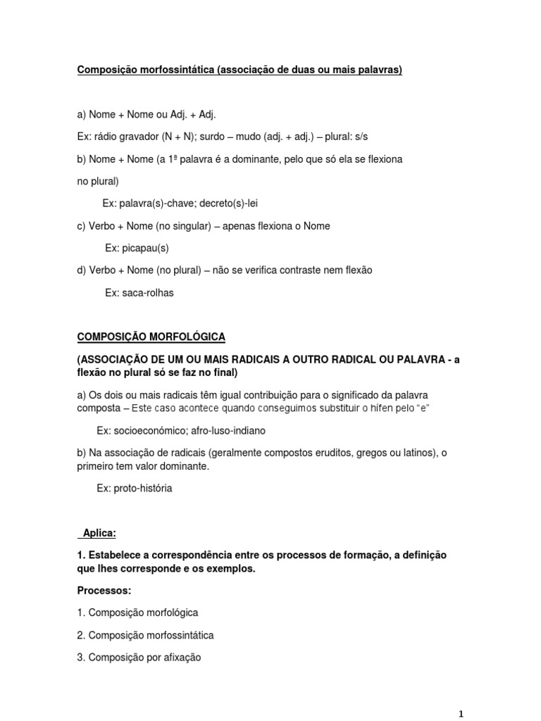 Composição Morfossintática e Morfológica | PDF | Plural | Palavra