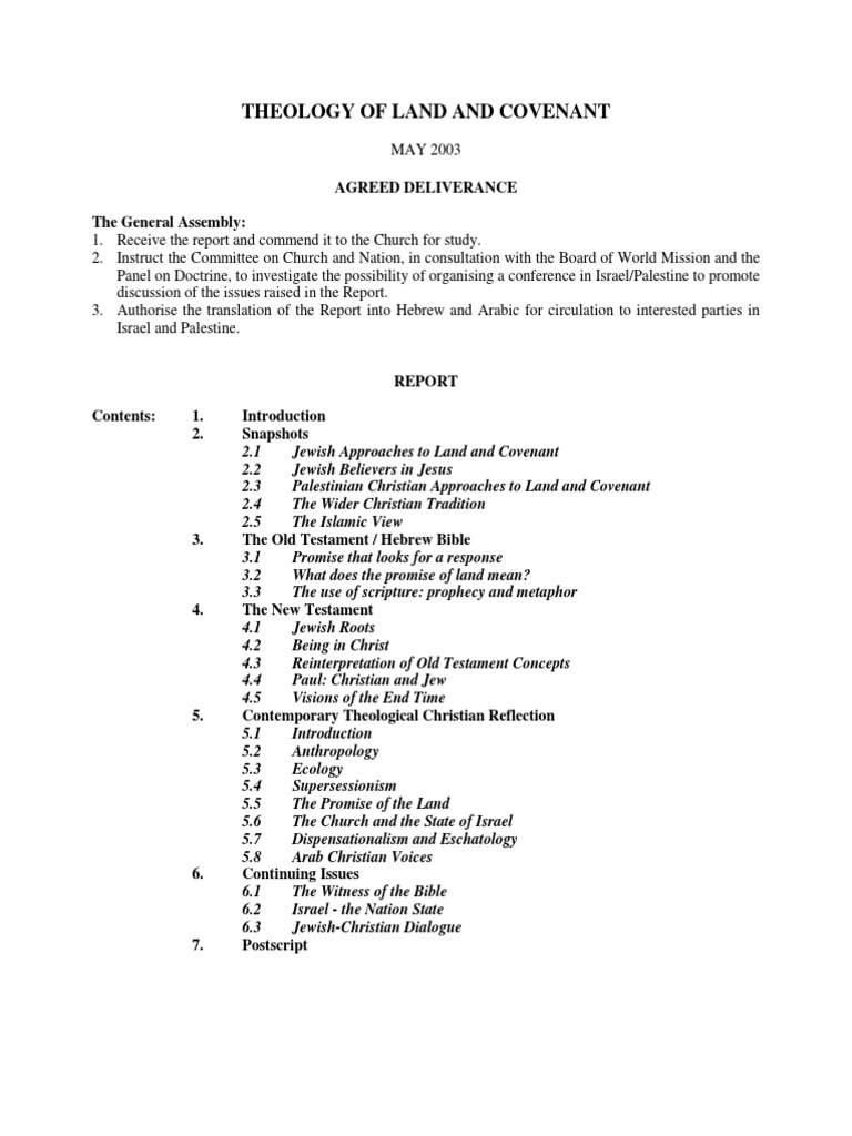 Theology of Land & Covenant Report | PDF | Covenant (Biblical) | Zionism