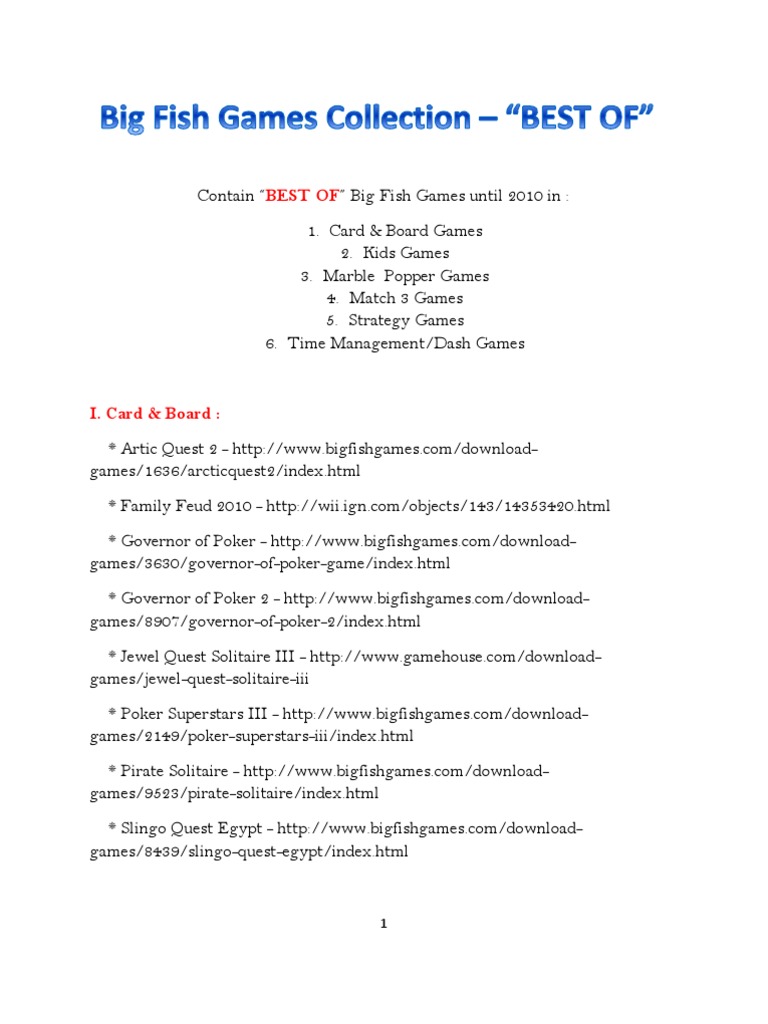 Big Fish Games Collection - BEST of | PDF | Leisure