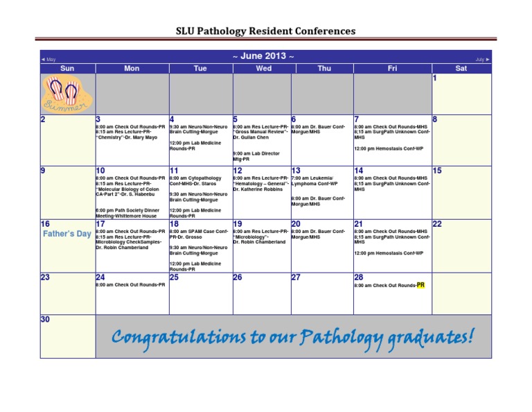 SLU Pathology Resident Conference Schedule | PDF