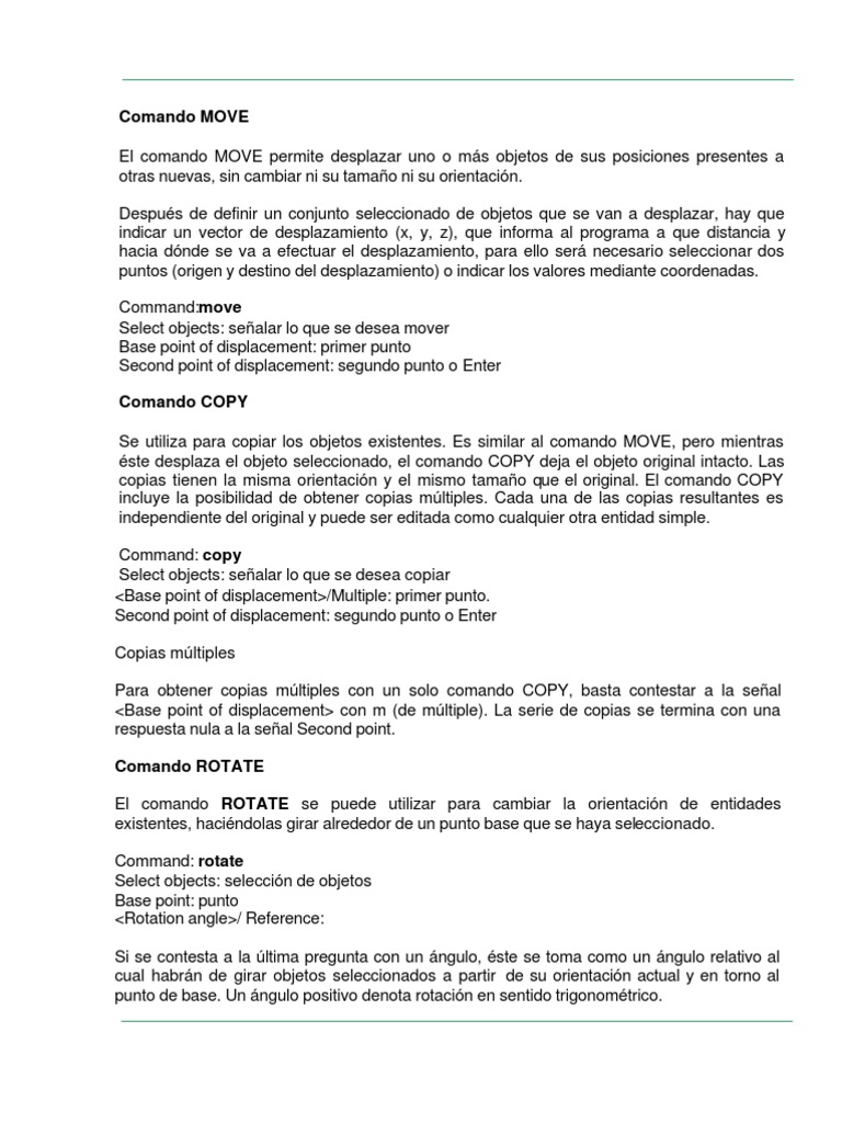 Comandos MOVE y MIRROR en AutoCAD | PDF | Sistema coordinado | Geometría