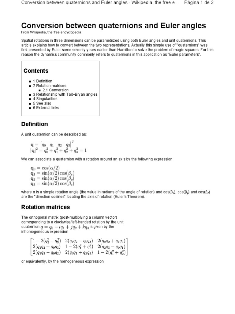 Wiki Conversion Between Quaternions and | PDF
