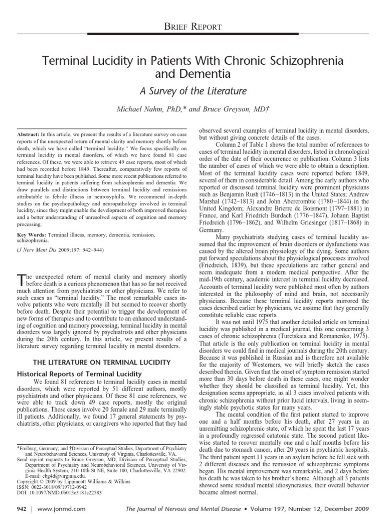 Michael Nahm - Terminal Lucidity in Patients With Chronic Schizophrenia ...