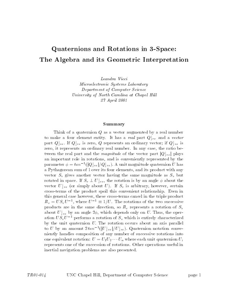 Quaternions and Rotations in 3-Space | PDF | Euclidean Vector | Complex ...