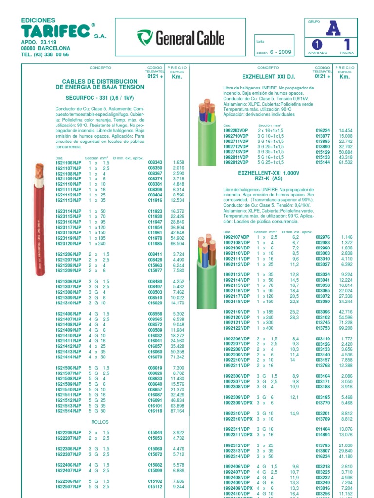 General Cable Pricing and Catalog 2009 | PDF | Aluminium | Atoms