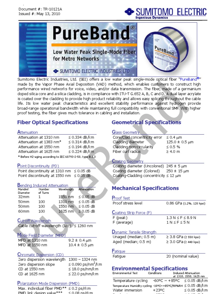 Fiber Optical Specifications Geometrical Specifications: Pureband | PDF ...