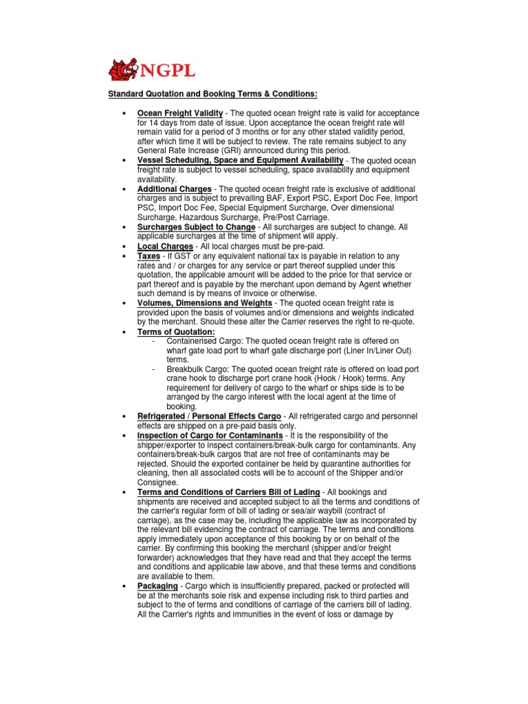 Ocean Freight Quotation Terms | PDF | Cargo | Bill Of Lading