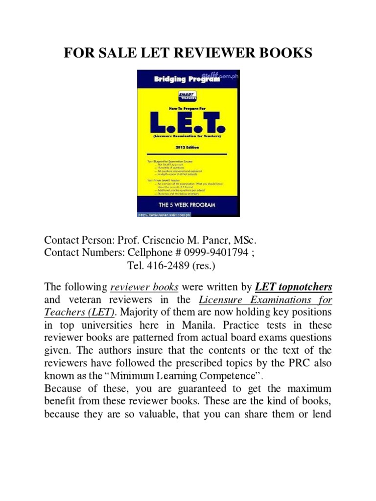 For Sale Let Reviewer Books: Teachers (LET) - Majority of Them Are Now ...