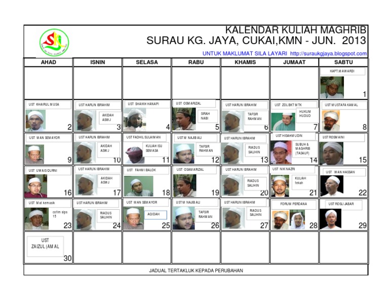 Kalendar Kuliah Maghrib Surau Kg. Jaya | PDF