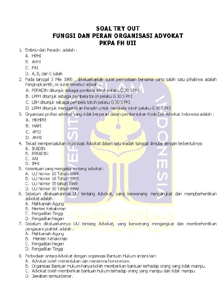 Soal Tryout Ujian Advokat UII | PDF | Kajian Bahasa Asing