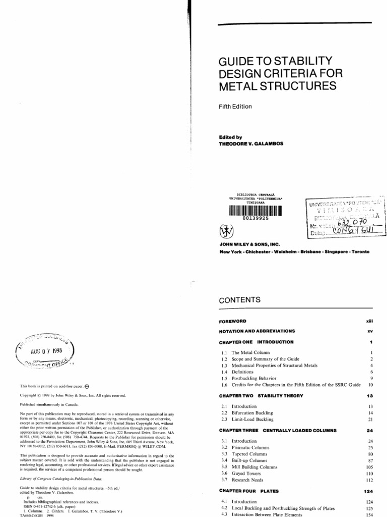 Guide To Stability Design Criteria For Metal Structures | PDF