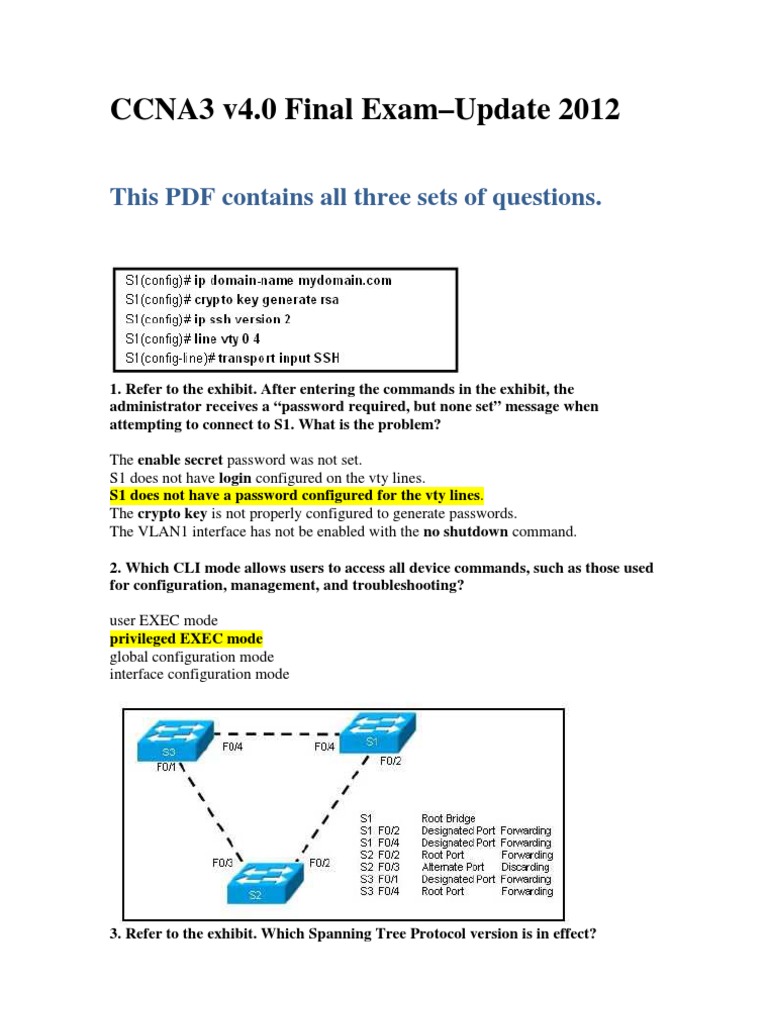 CCNA3 v4 Final Exam-Update 2012 | PDF | Network Switch | Computer Network