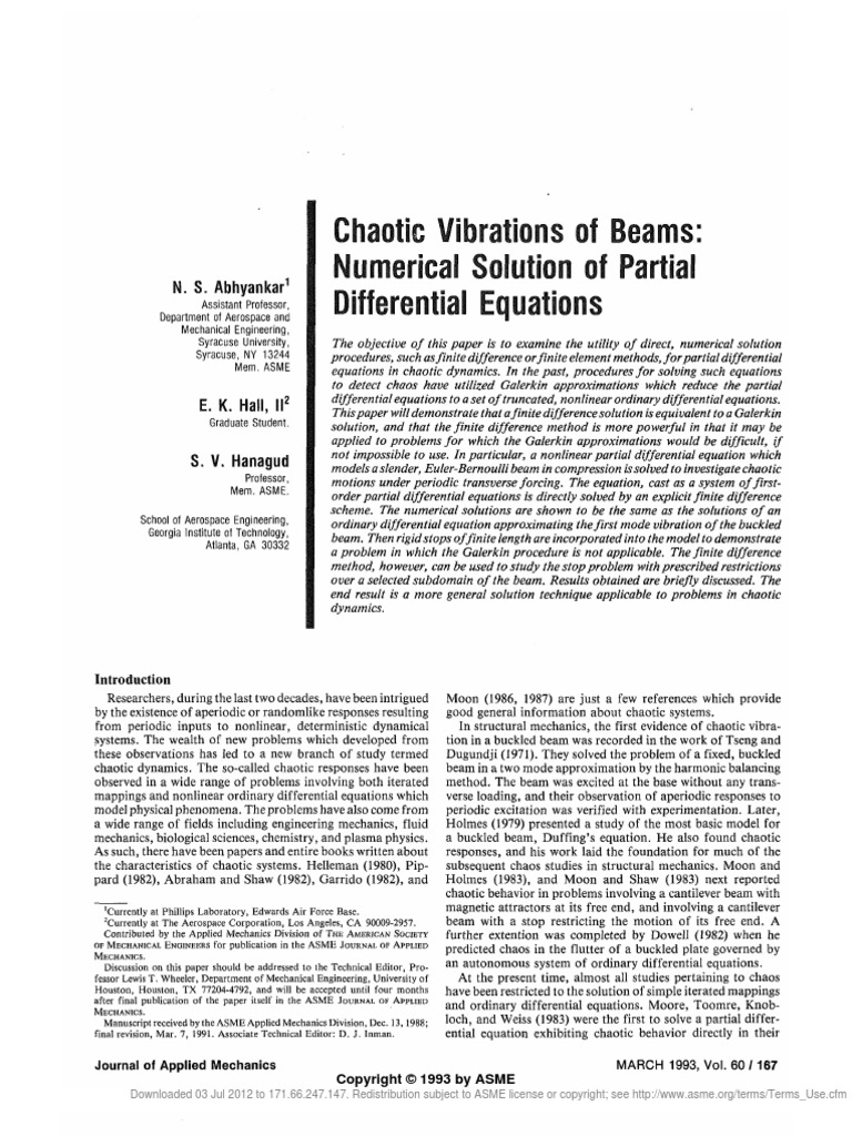 Chaotic Vibrations of Beams: Numerical Solution of Partial Differential ...