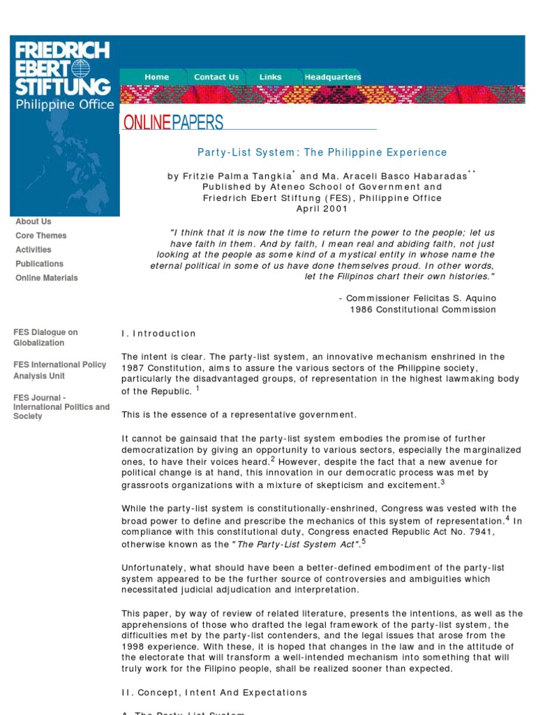 Philippine Party List System | PDF | Parliamentary Procedure | Elections