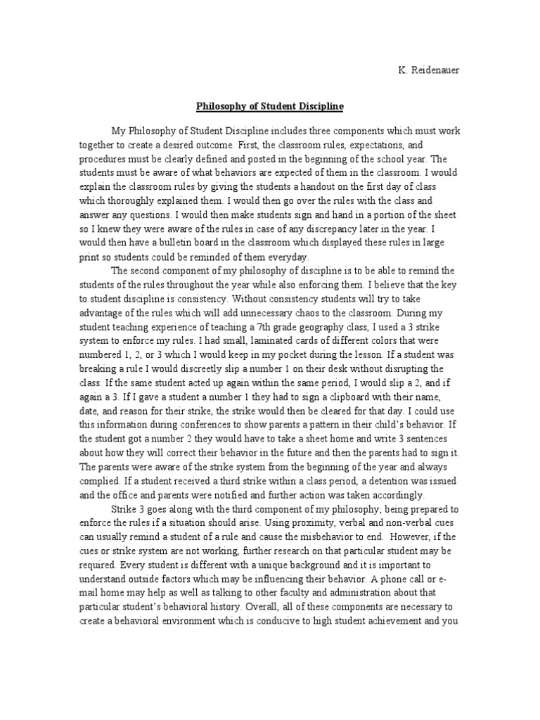 Philosophy of Student Discipline Explained | PDF | Classroom | Action ...
