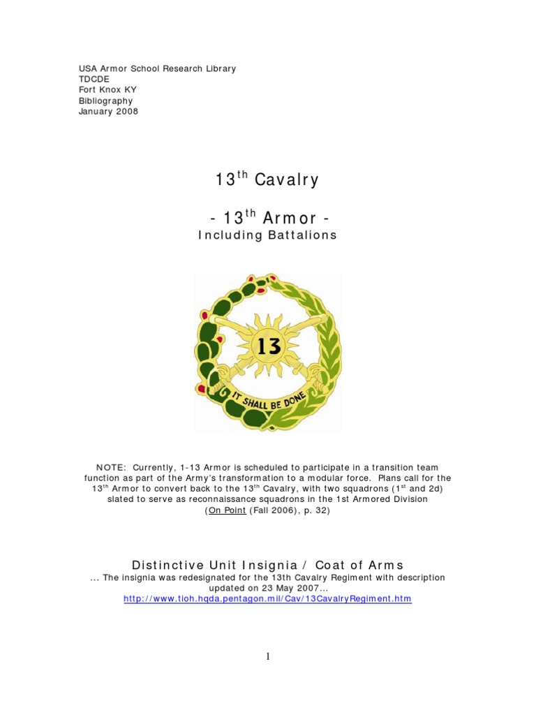 13th Cavalry and Armored Regiments | PDF | Battalion | Company ...
