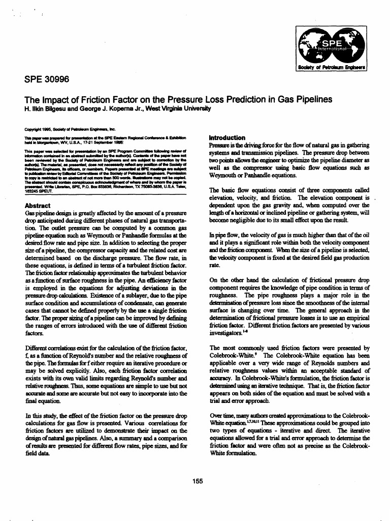 The Impact of Friction Factor On The Pressure Loss Prediction in Gas ...