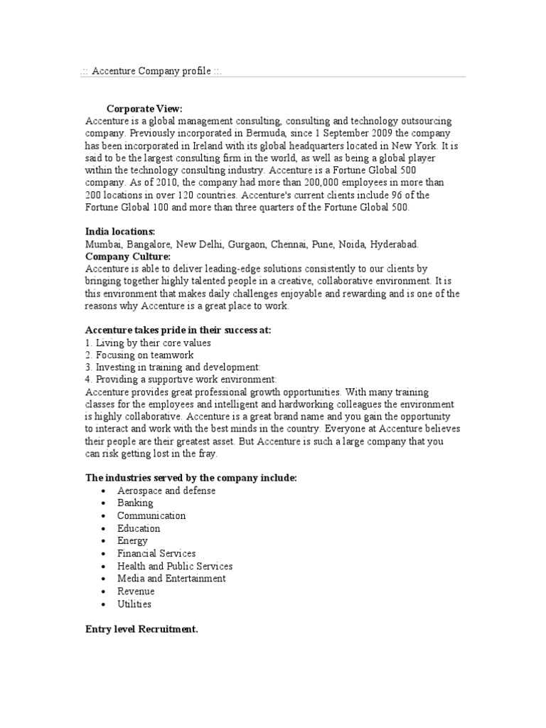 Accenture Company Profile | PDF | Accenture | Globalization