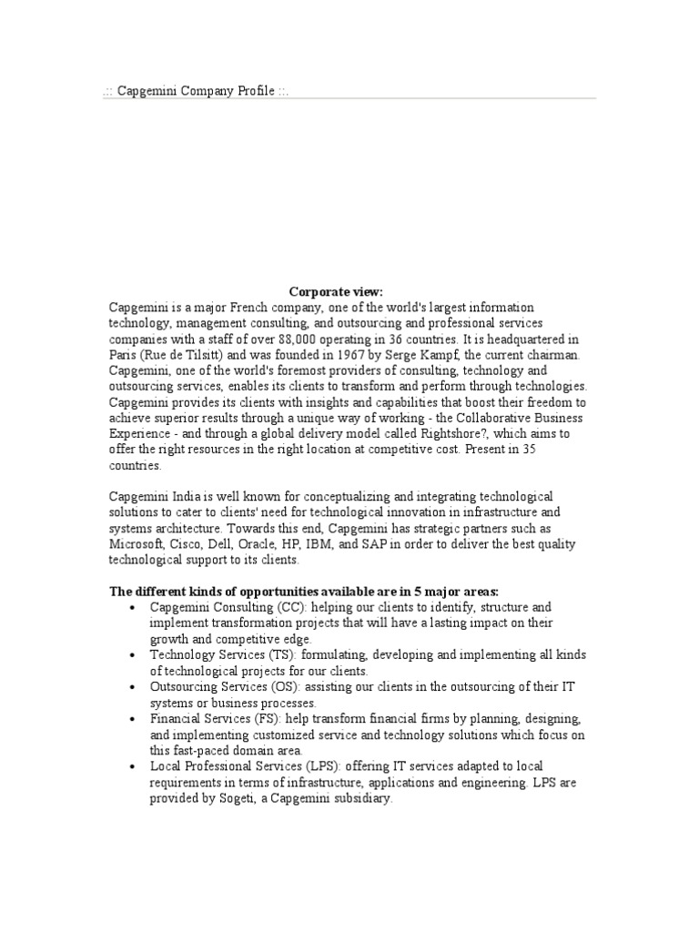 Capgemini Company Profile | PDF