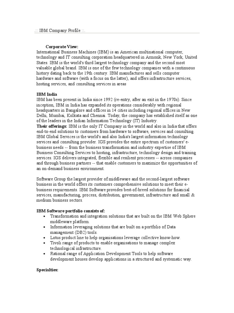 IBM Company Profile | PDF | Ibm | Business Process Management