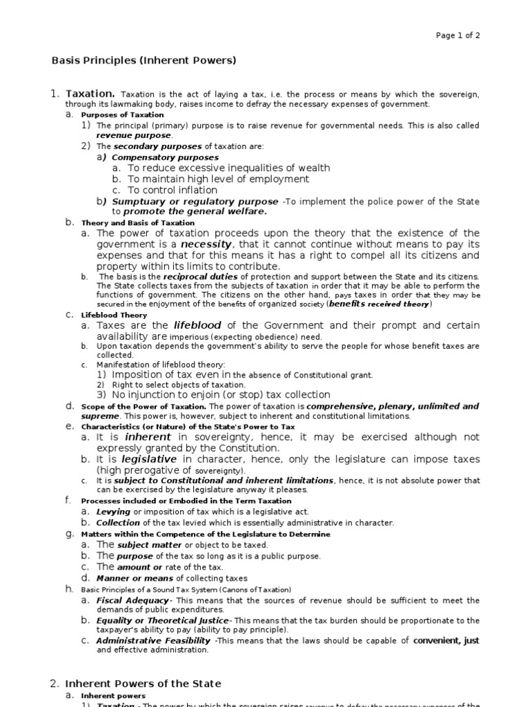 Basic Principles of Taxation (Inherent Powers of The State) | PDF ...