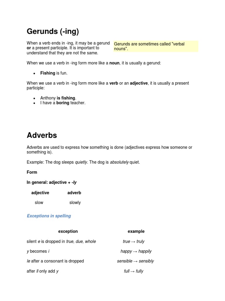 Gerunds (-Ing) : or A Present Participle. It Is Important To | PDF ...