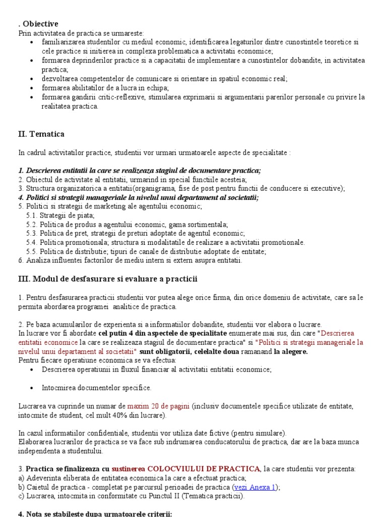 Obiective Caiet Practica | PDF
