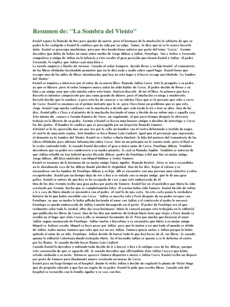 Resumen de La Sombra Del Viento | PDF | Ocio
