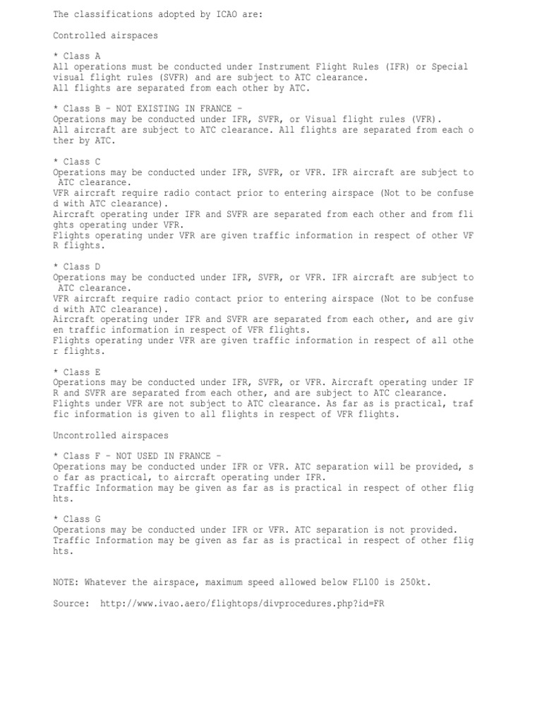 ICAO Airspace Classifications Explained | PDF