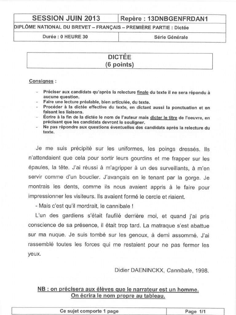 DNB Francais Dictee Redaction Wash13