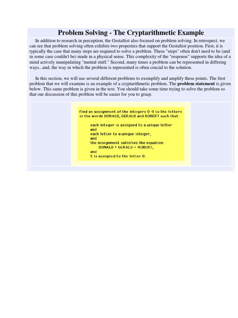 Problem Solving - The Cryptarithmetic Example | Download Free PDF ...
