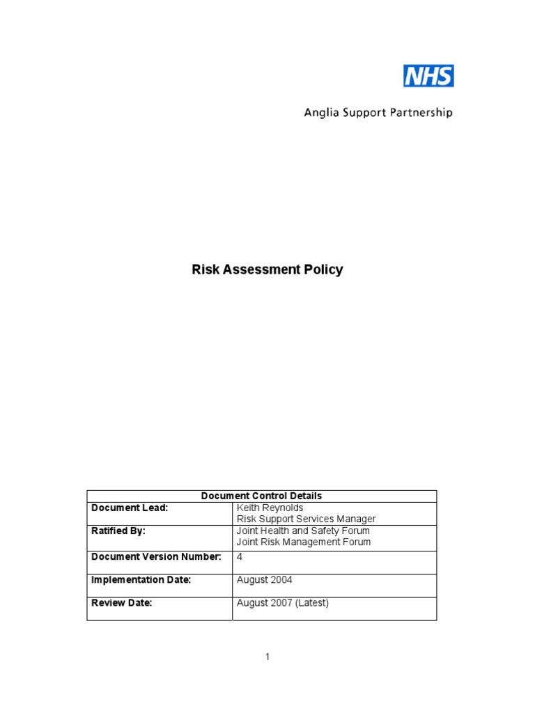 Risk Assessment Policy | PDF