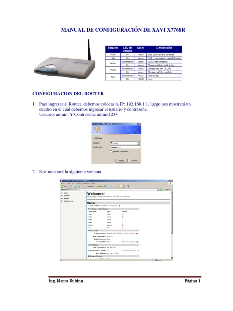Guía paso a paso para la configuración del router Xavi X7768R | PDF | Dirección IP | Enrutador ...