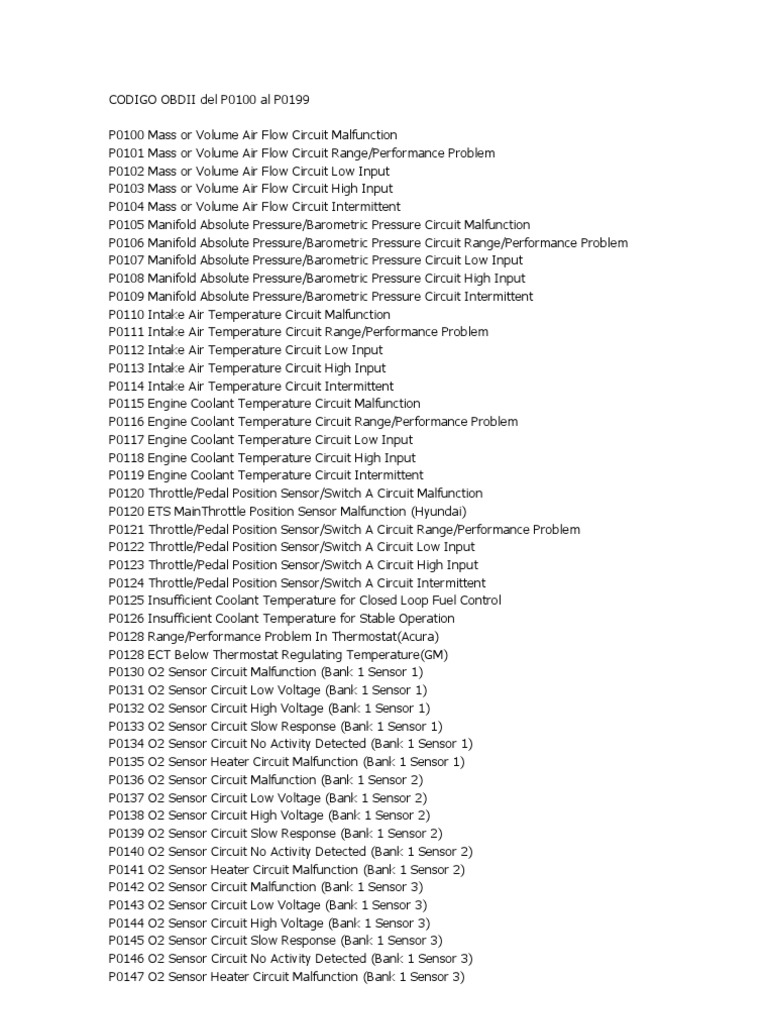 OBDII Codes P0100-P0299 Guide | PDF | Fuel Injection | Ignition System