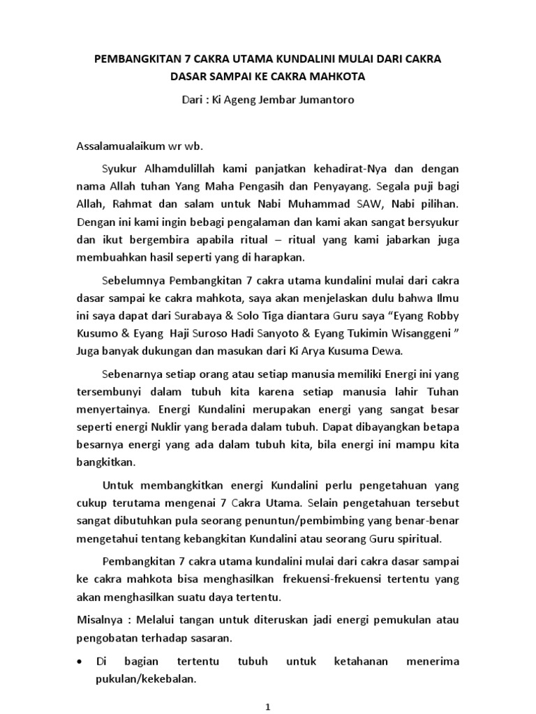 Ki Jumantoro Pembangkitan 7 Cakra Utama Kundalini Mulai Dari Cakra ...