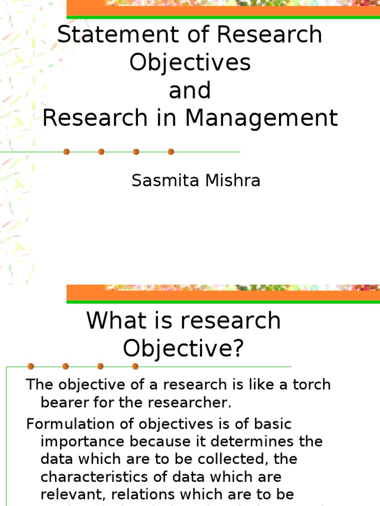 Statement of Research Objectives and Research in Management: Sasmita ...