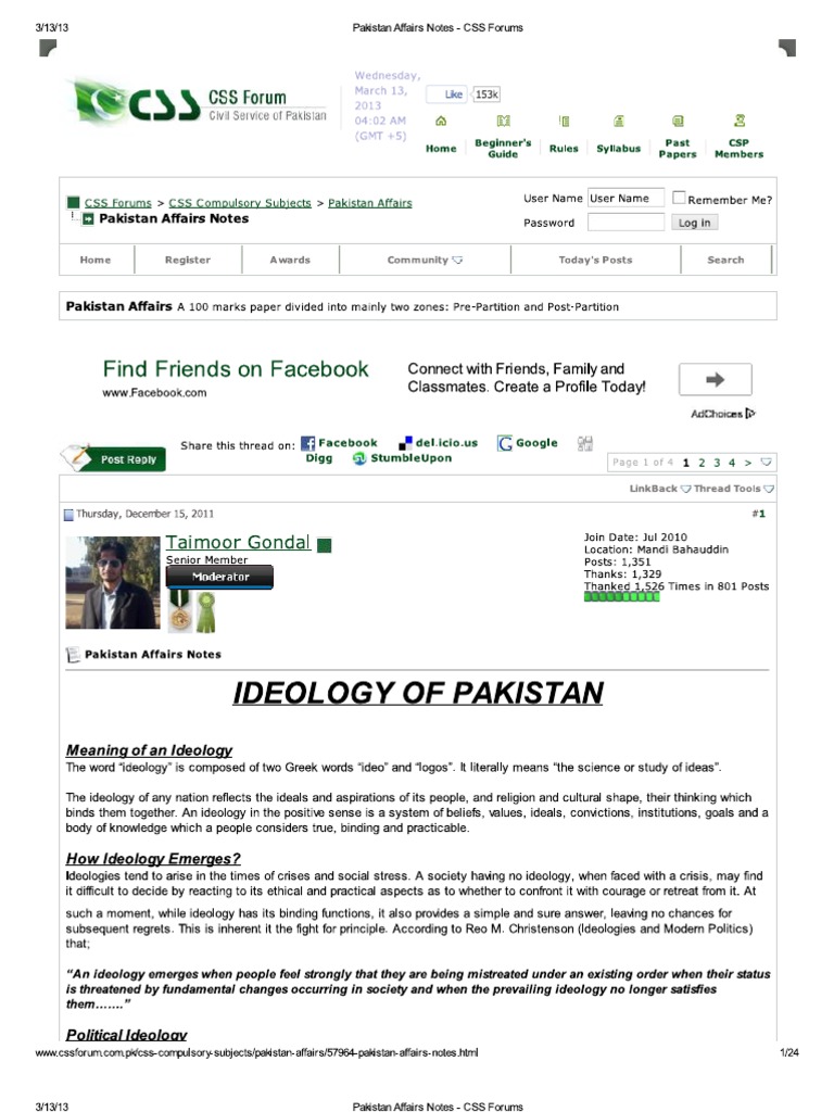 Pakistan Affairs Notes - CSS Forums PDF | PDF
