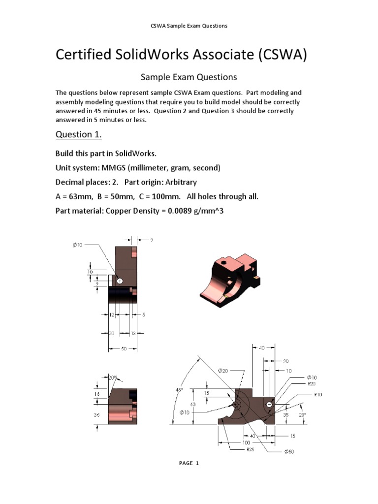 Certified Solidworks Associate (Cswa) : Sample Exam Questions | PDF ...