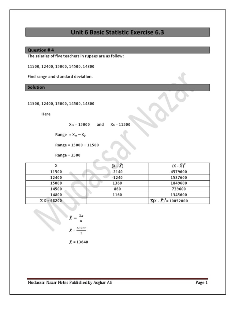 Unit# 6 Basic Statistic Exercise 6.3 | PDF | Mathematical Problem Solving | Mathematical And ...