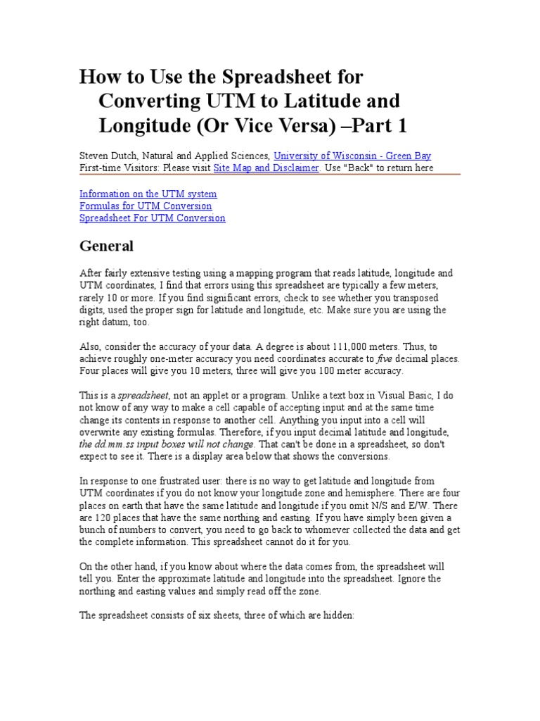 UTM to Latitude/Longitude Conversion Guide | PDF | Latitude | Minute ...