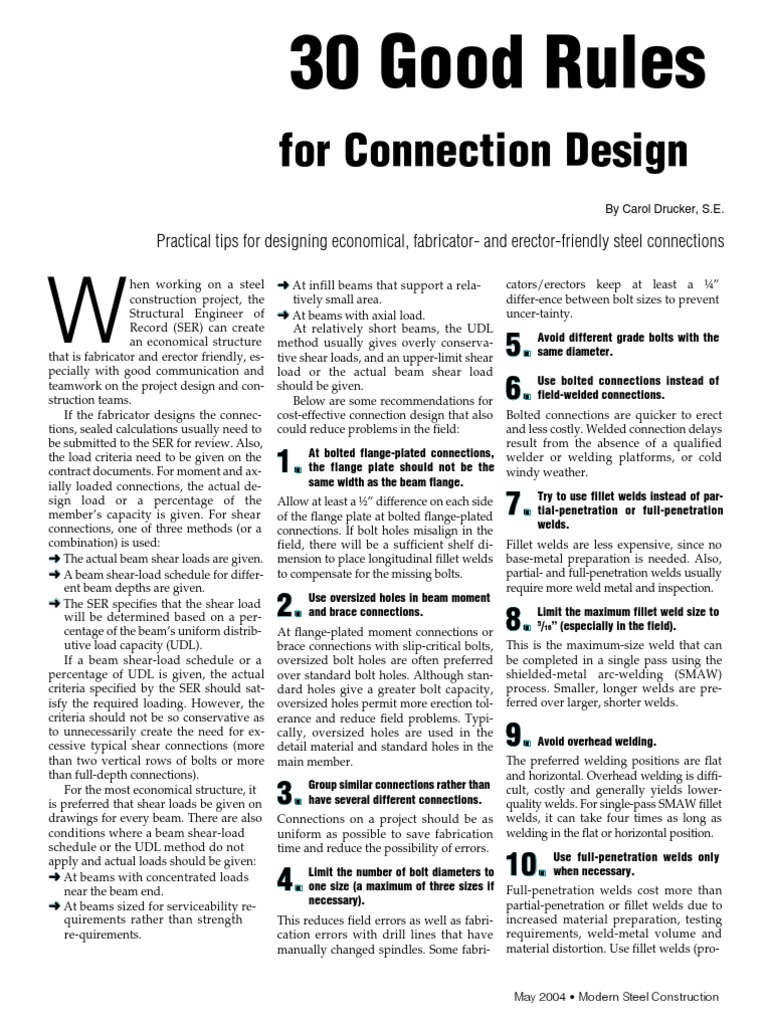 30 Rules For Good Connections.5 | PDF | Structural Steel | Screw
