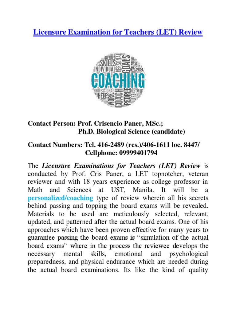 LET Review Program by Prof. Paner | PDF | Career & Growth
