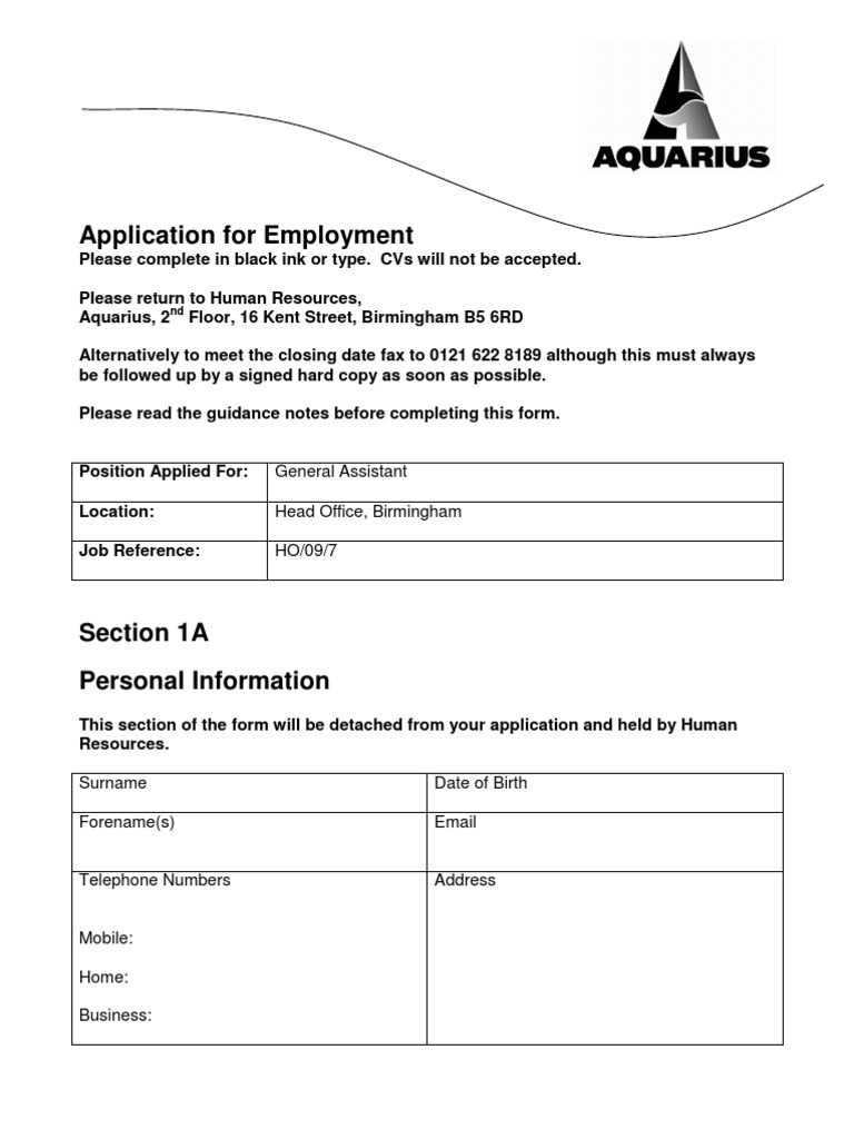 General Assistant - Application Form | PDF | Disability | Social ...