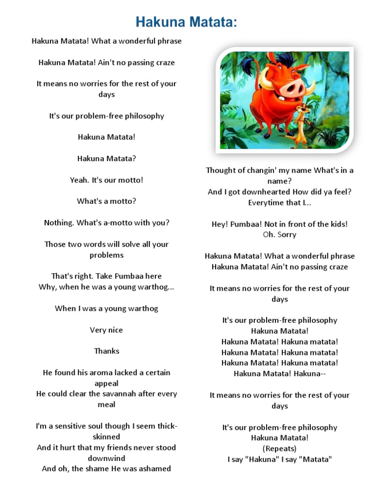 Lion King Hakuna Matata Lyrics