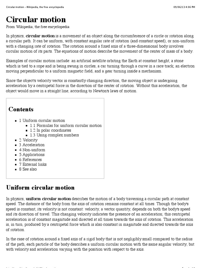 Circular Motion - Wikipedia, The Free Encyclopedia | PDF | Acceleration ...