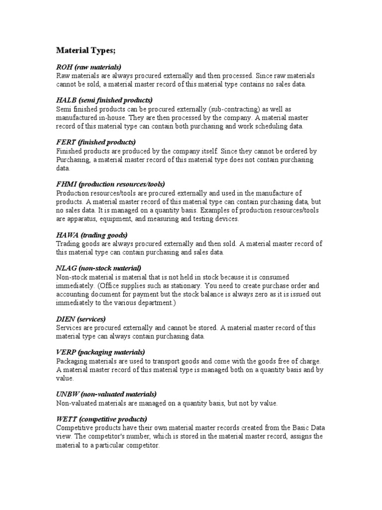 Material Types | PDF | Goods | Supply Chain Management